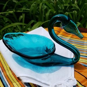 Accents | Vintage Teal Hand Blown Swan Dish | Poshmark